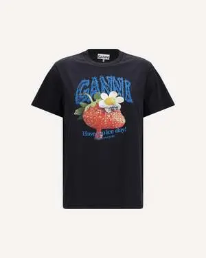 GANNI Strawberry Graphic Cotton T-shirt - Black