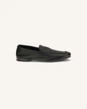 Prada Leather Loafers With Embossed Logo - Black