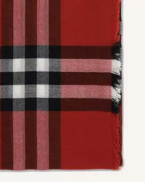 Burberry Wool Check Wide Scarf - Red