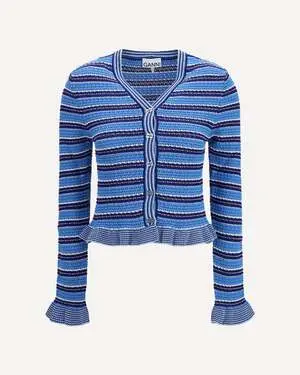 GANNI Striped Crochet Cardigan