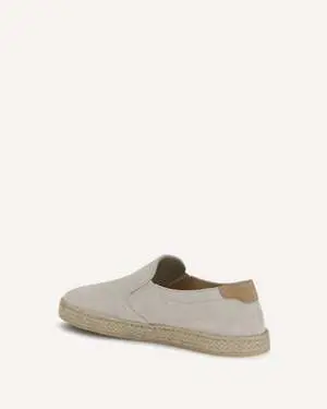 Brunello Cucinelli Suede Slip-on Sneakers With Raffia Sole - Grey