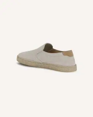 Brunello Cucinelli Suede Slip-on Sneakers With Raffia Sole - Grey