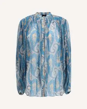 Etro Pleated Band Collar Paisley Print Shirt