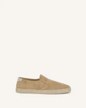 Brunello Cucinelli Suede Slip-on Sneakers With Raffia Sole - Beige