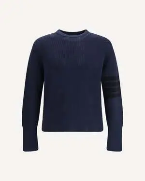 Thom Browne Cotton Crewneck Sweater With Four-bar Detail - Blue