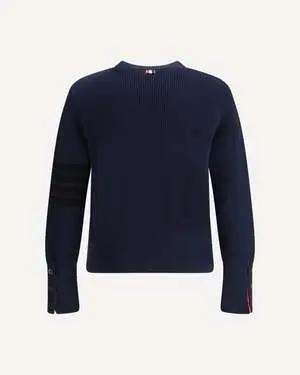 Thom Browne Cotton Crewneck Sweater With Four-bar Detail - Blue