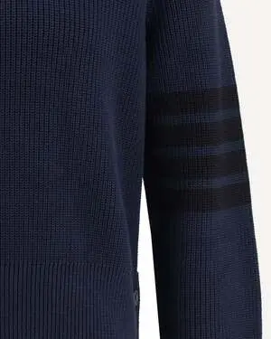 Thom Browne Cotton Crewneck Sweater With Four-bar Detail - Blue