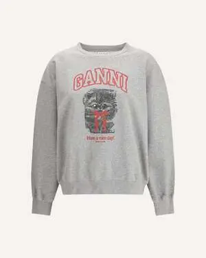 GANNI Kitty Graphic Sweatshirt - Grey