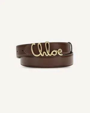 Chloé Iconic Leather Belt With Engraved Logo Buckle - Brown