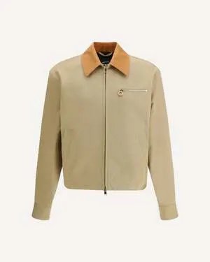 Versace Cotton Jacket With Leather Collar - Beige