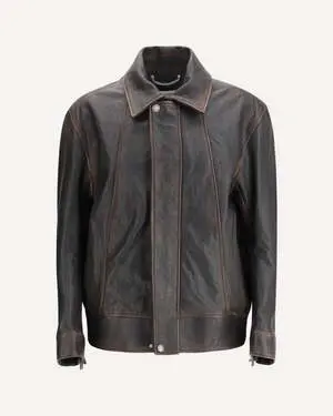 GOLDEN GOOSE Nappa Leather Bomber Jacket - Brown