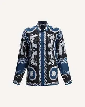 Versace Regular-fit Printed Silk Twill Shirt - Blue