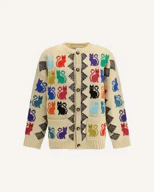 Valentino Garavani Le Chat De La Maison Jacquard Wool Cardigan