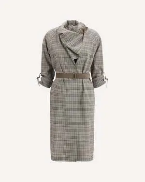Burberry Wool Check Dress With Shawl Collar