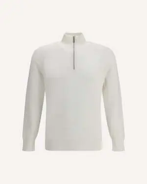 Brunello Cucinelli Ribbed High Neck Half-zip Cotton Sweater