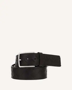 Bottega Veneta Woven Leather Belt With Rectangular Buckle - Brown