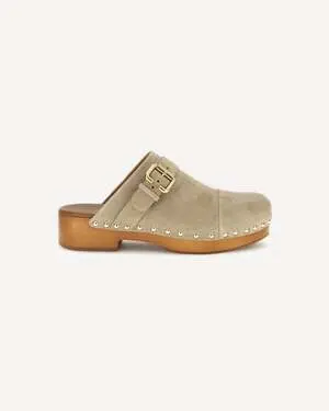 Chloé Jeannette Suede Clog Mules - Beige
