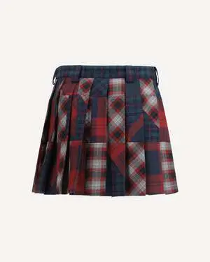 Miu Miu Pleated Patchwork Tartan Mini Skirt