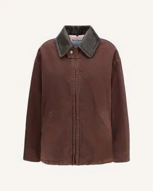 Prada Canvas Peacoat With Leather Collar