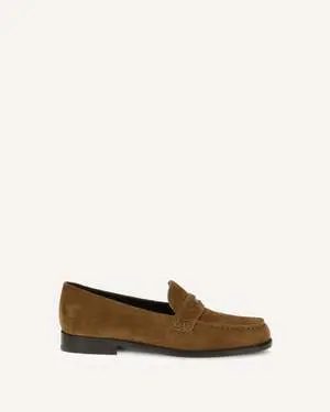Tory Burch Suede Classic Penny Loafers - Beige