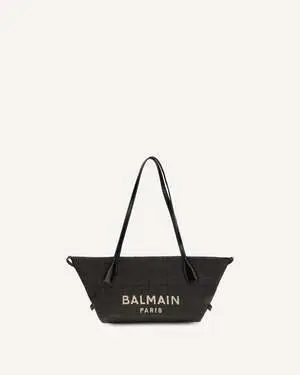 Balmain Calfskin And Raffia Track Shoulder Bag