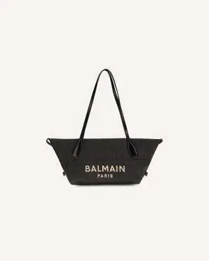 Balmain Calfskin And Raffia Track Shoulder Bag