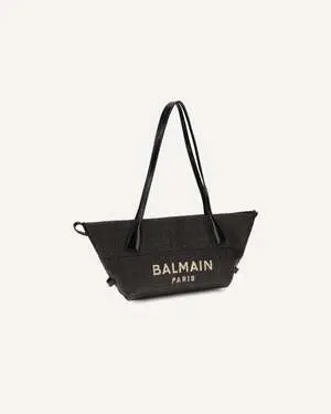 Balmain Calfskin And Raffia Track Shoulder Bag