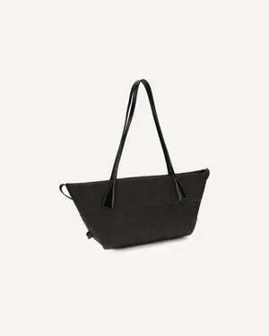 Balmain Calfskin And Raffia Track Shoulder Bag