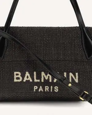 Balmain Calfskin And Raffia Track Shoulder Bag