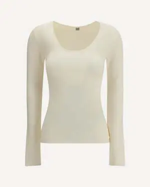 TOTEME TOTEME Compact Sweater In Stretch Wool Blend Cream