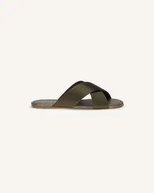 PEDRO GARCIA Pavana Olive Silk-satin Flat Slide Sandals - Brown