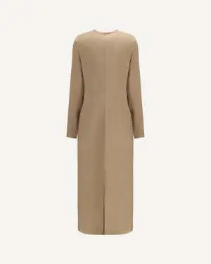TOTEME Long Satin Dress With Crewneck And Long Sleeves - Brown