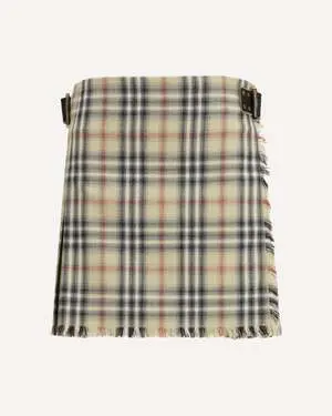 Burberry Check Wool Mini Skirt With Frayed Hem - Multicolour