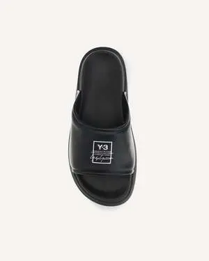 Y3 Logo Embossed Leather Slides