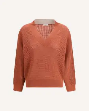 Brunello Cucinelli Cashmere Net V-neck Sweater - Red
