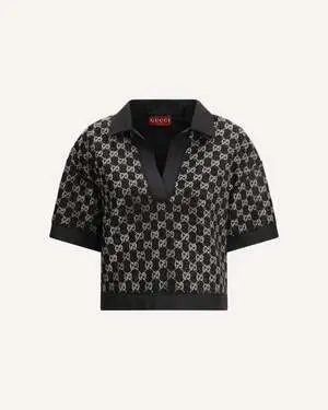 Gucci Wool Lamé Tweed Top With Gg Crystal Embellishments - Black
