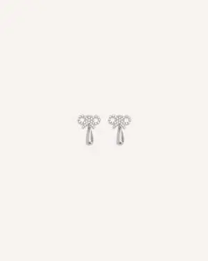 SELF-PORTRAIT Crystal Bow Pearl Drop Earrings - Silver