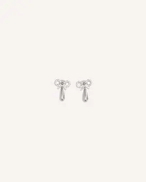 SELF-PORTRAIT Crystal Bow Pearl Drop Earrings - Silver