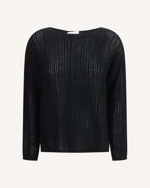 ALLUDE Rib-knit Crew-neck Sweater - Black