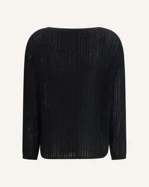 ALLUDE Rib-knit Crew-neck Sweater - Black