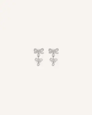 SELF-PORTRAIT SELF-PORTRAIT Double Bow Pearl Drop Earrings Silver