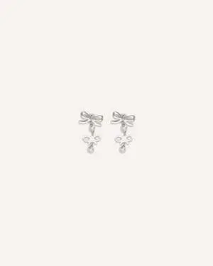 SELF-PORTRAIT Double Bow Pearl Drop Earrings - Silver