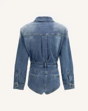 SELF-PORTRAIT Embellished Denim Bodysuit