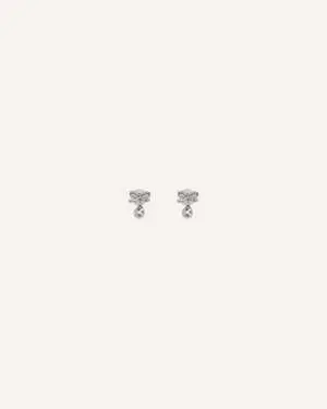 SELF-PORTRAIT Pearl Bow Drop Earrings - Silver