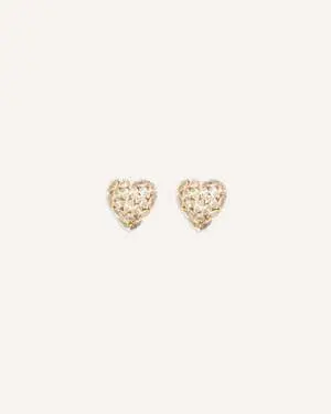 SELF-PORTRAIT Embellished Crystal Heart Stud Earrings - Gold