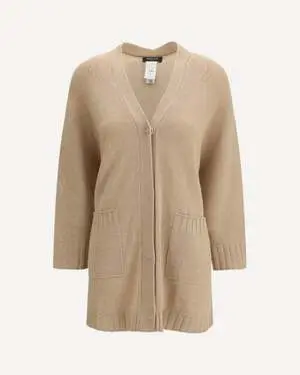 Fabiana Filippi Cardigan In Fine Knit With A V-neckline - Beige