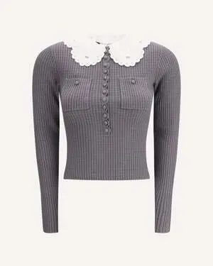 SELF-PORTRAIT Lace Collar Knit Top