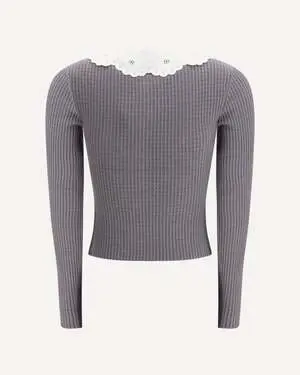 SELF-PORTRAIT Lace Collar Knit Top