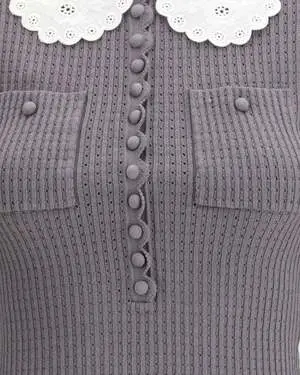 SELF-PORTRAIT Lace Collar Knit Top