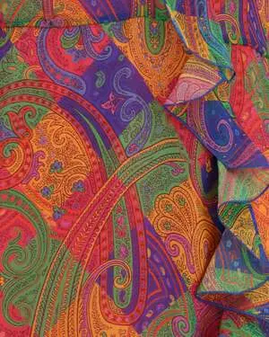 Etro Long Silk Chiffon Dress With Paisley Print And Ruffled Accents - Multicolour